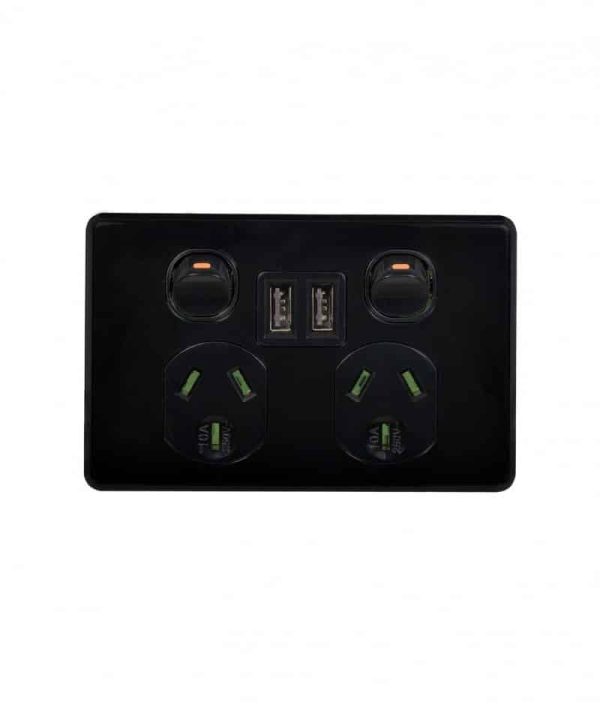 TRADER PUMA DOUBLE GPO 10A WITH DUAL 3.4A USB BLACK | PUPP2USB2GBK ...